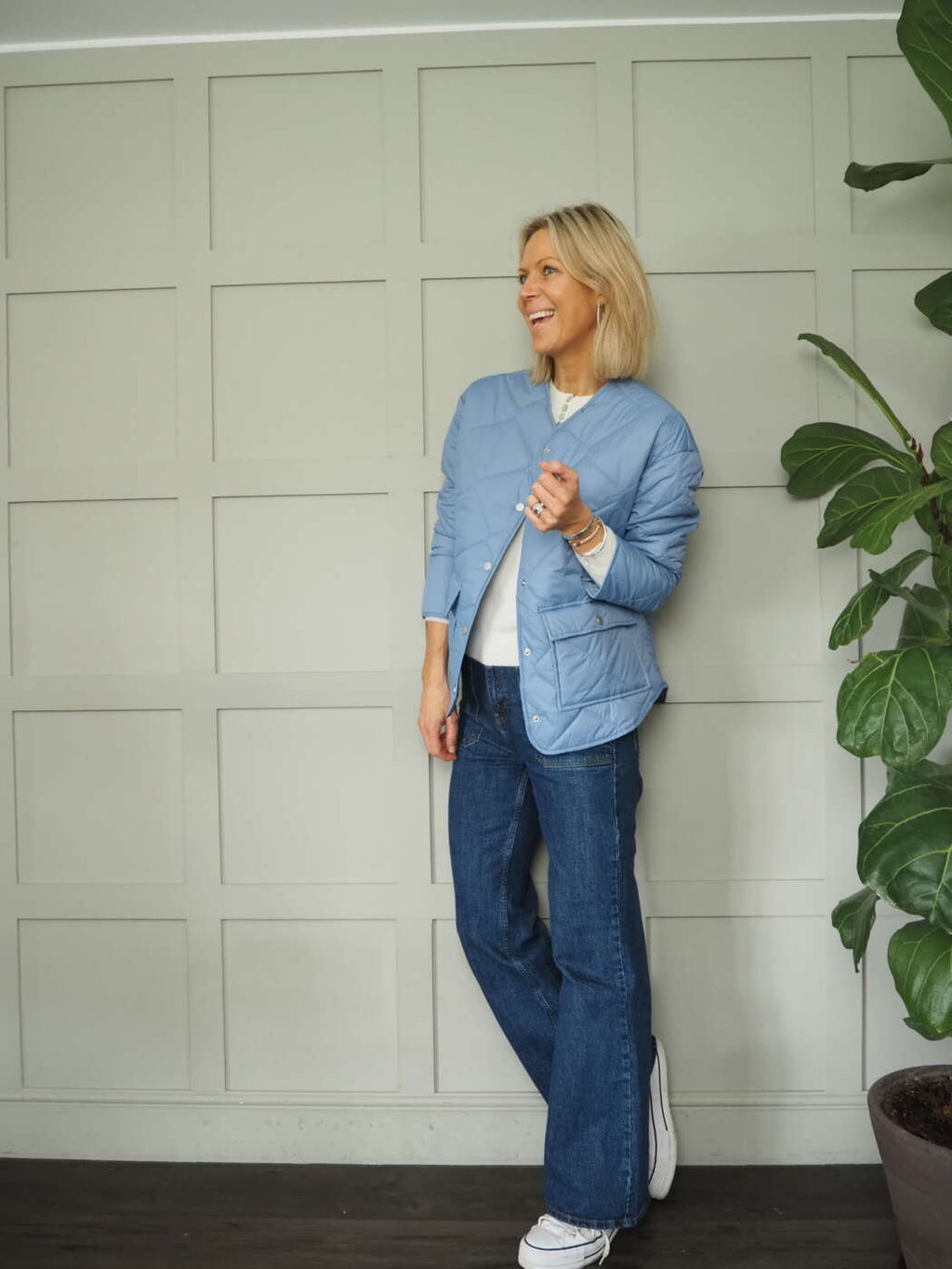Minda Short Jacket with Subtle Quilting, Lined, Round Collar and Front ...