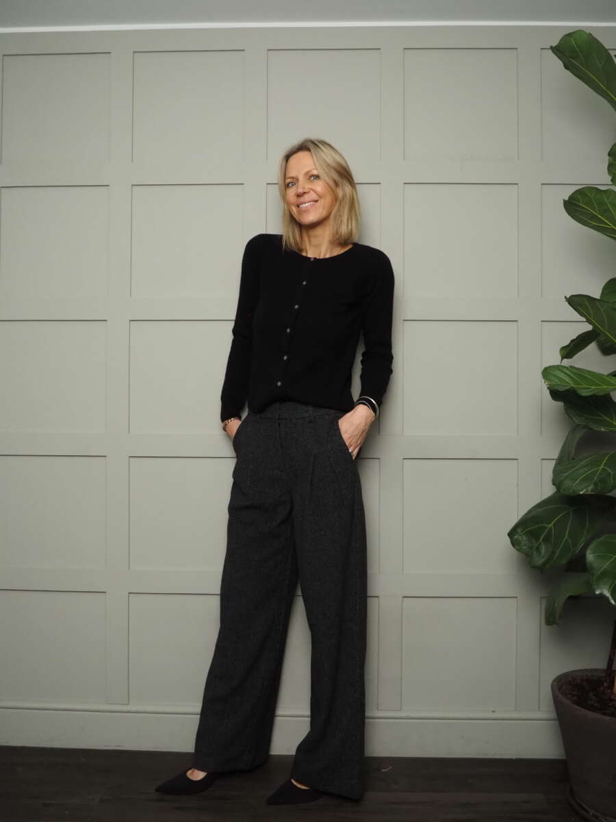 James Cashmere Mix Cardigan with Button Fastenings - Black, Paris Blue ...